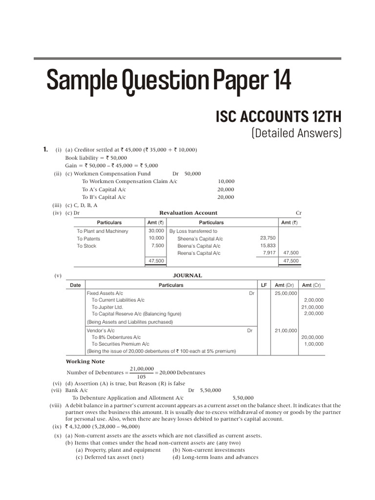 ISC Accounts Class 12 Sample Paper 14 Answers | PDF | Debits And ...