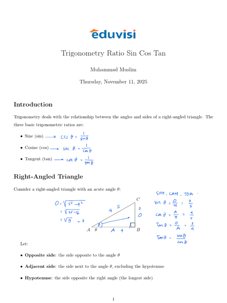 Trigonometry Ratio Sin Cos Tan a 11 No | PDF | Trigonometry ...
