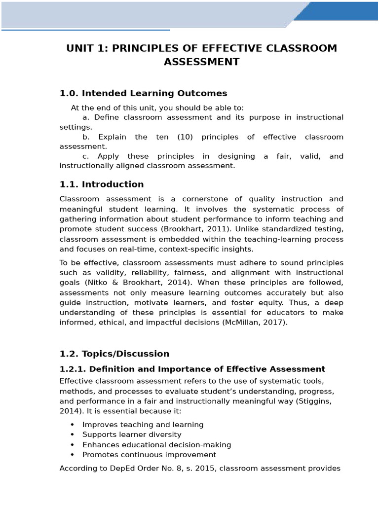 LEARNING MODULE Principles of Effective Classroom Assessment Copy Copy ...