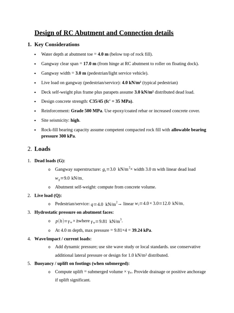 Design of RC Abutment and Gageway | PDF