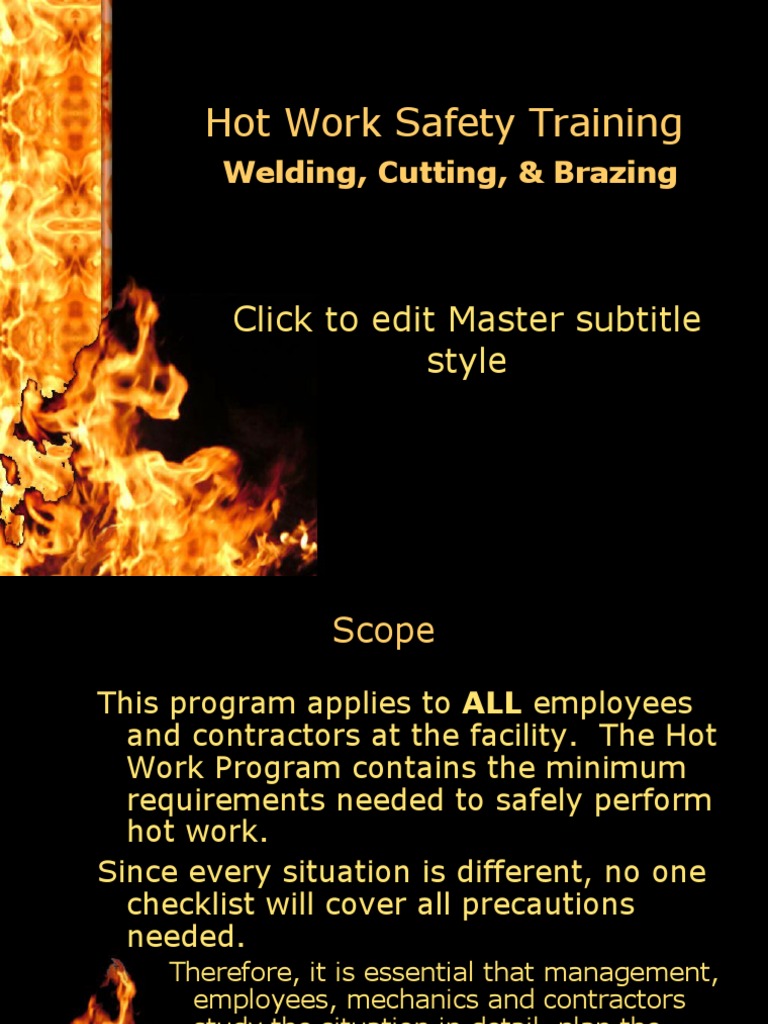 Hot Work Safety Training: Click To Edit Master Subtitle Style | PDF ...