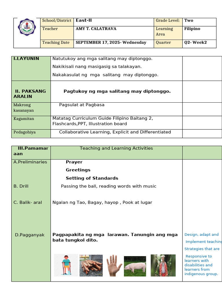 Calatrava 4as Fil. Lesson Plan Grade 2 | PDF