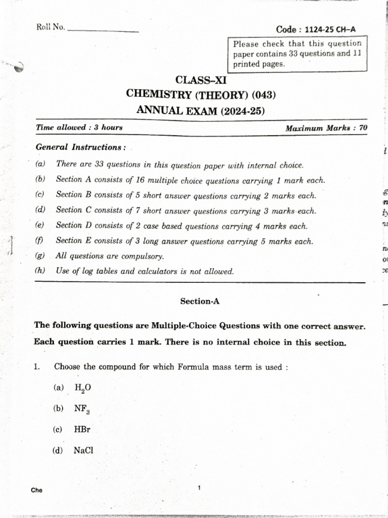Chemistry Xi Dav Annual 24-25 | PDF