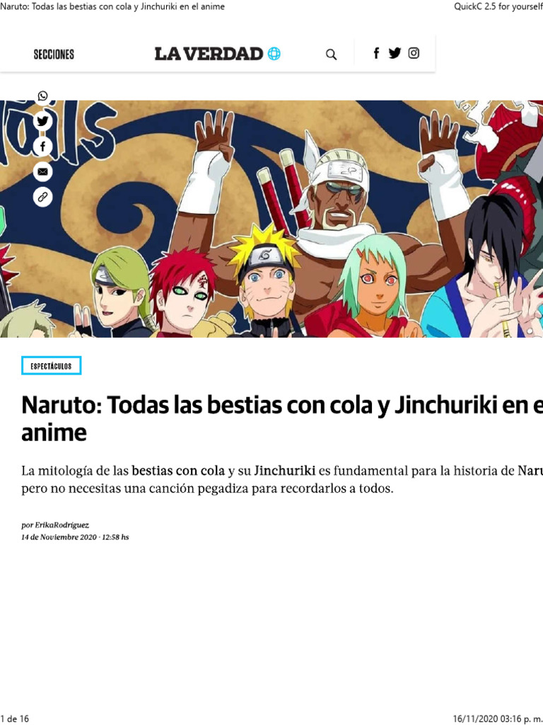 Naruto_ Todas las bestias con cola y Jinchuriki en el anime | PDF