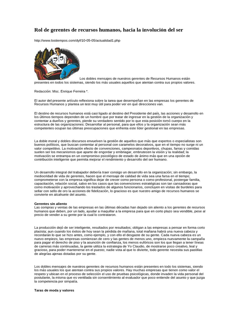 Rol de Gerentes de Recursos Humanos | PDF | Gestión de recursos humanos