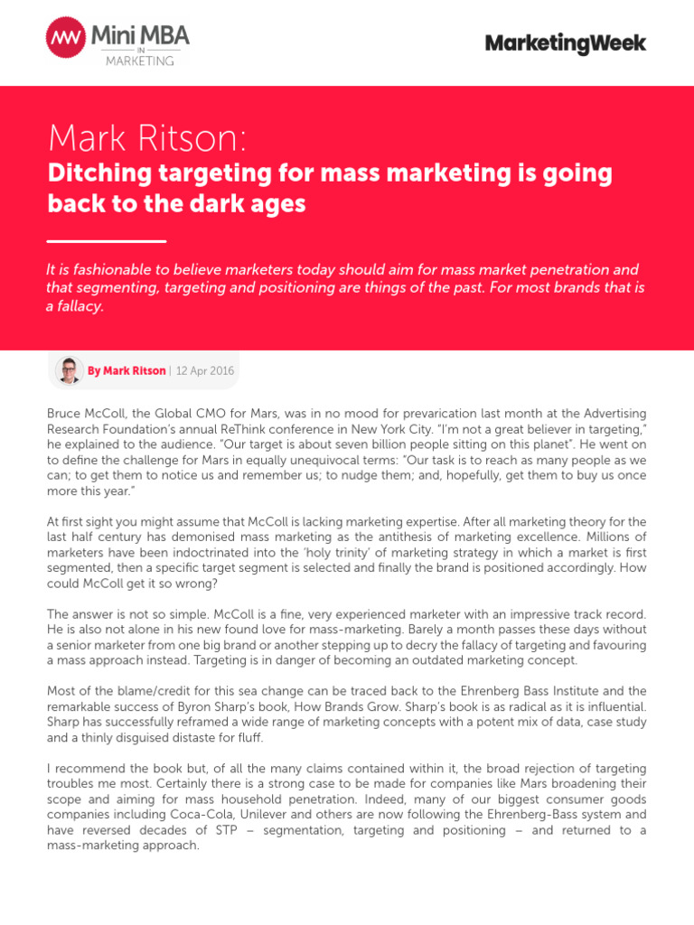 Ritson - Don't Ditch Targeting | PDF | Marketing | Brand