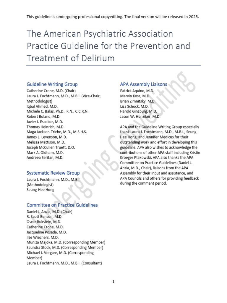 The American Psychiatric Association Practice Guideline For The | PDF ...