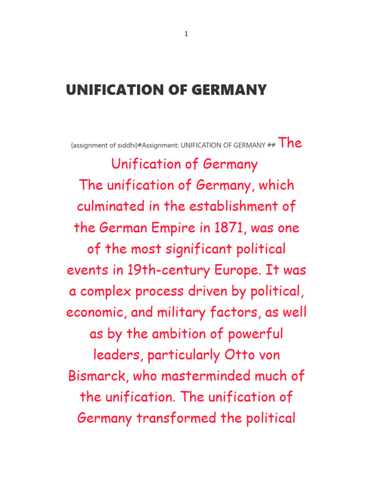 UNIFICATION OF GERMANY | PDF | Otto Von Bismarck | Kingdom Of Prussia