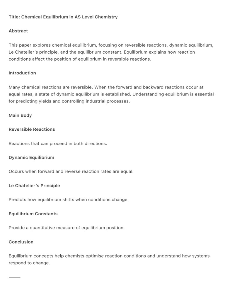 Title- Chemical Equilibrium in as Level Chemistry | PDF | Chemical ...