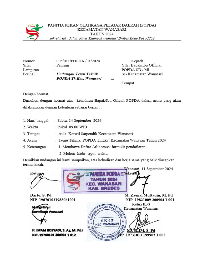 Undangan Temu Tehnik POPDA 2024 | PDF