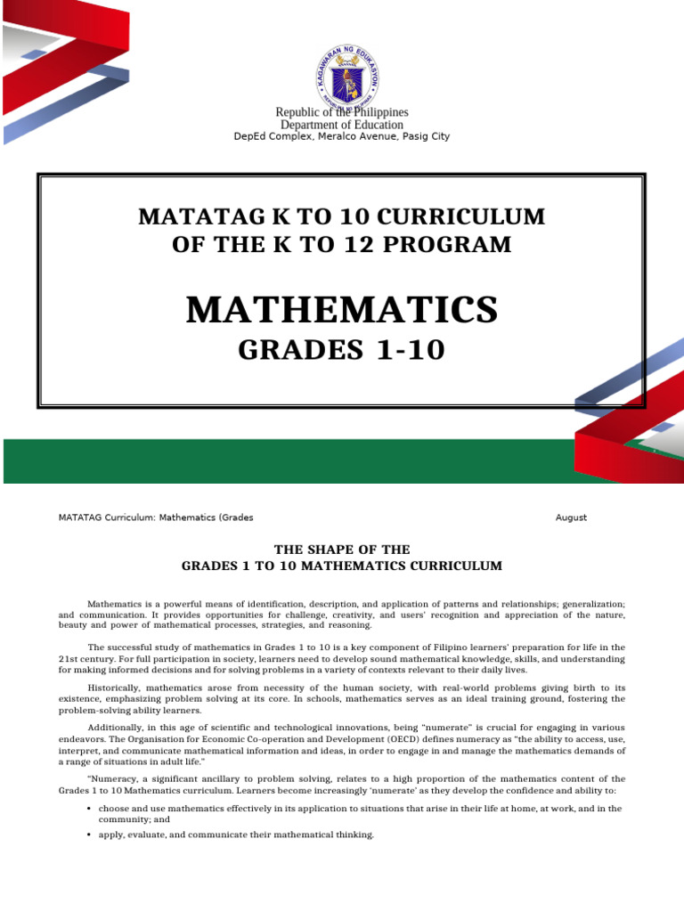 Matatag Curriculum Math 1-10 | PDF | Learning | Mathematics
