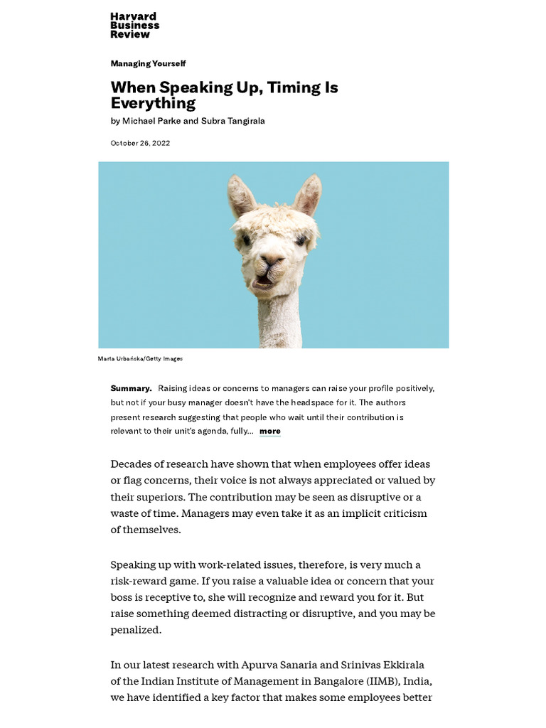 When Speaking Up Timing Is Everything - HBR | PDF | Cognitive Science ...