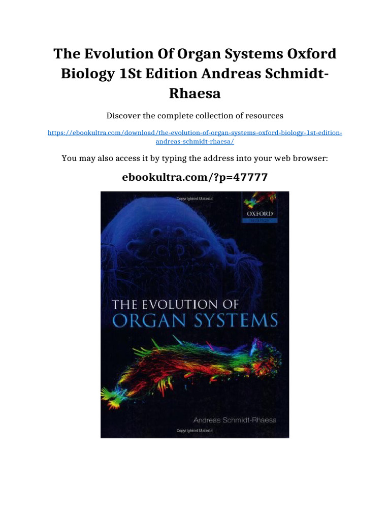 The Evolution of Organ Systems Oxford Biology 1st Edition Andreas ...