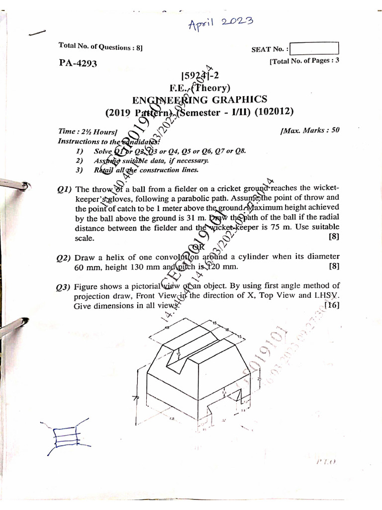 SPPU - ENGINEERING - GRAPHICS - Question Paper | PDF