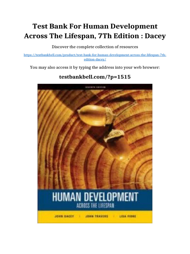 Test Bank For Human Development Across The Lifespan, 7th Edition: Dacey ...