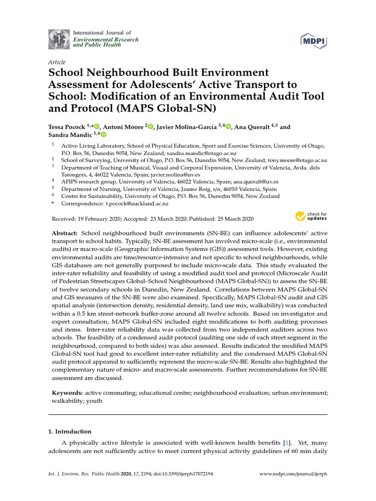 School Neighbourhood Built Environment Assessment For Adolescents ...