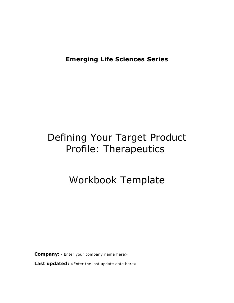 Defining Your Target Product Profile Therapeutics Workbook Template ...
