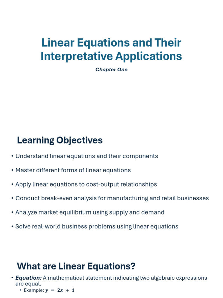Linear Equations and Their Interpretative Applications | PDF ...