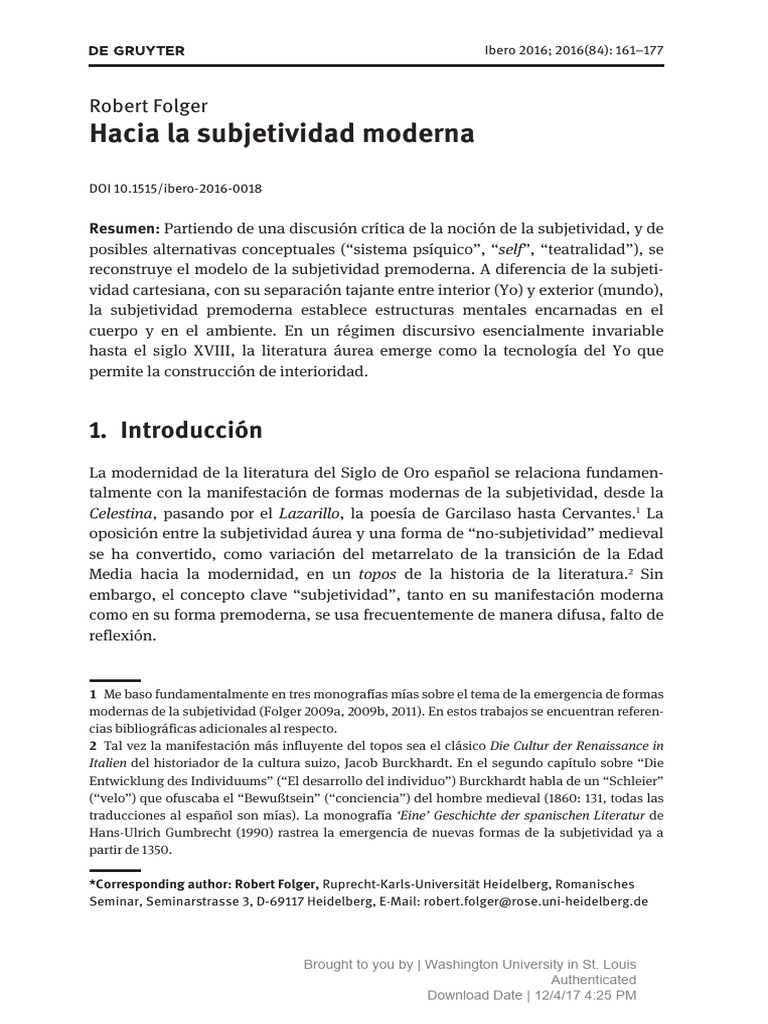 Folger Robert - Hacia La Subjetividad Moderna (Art. 2016) | PDF | René ...