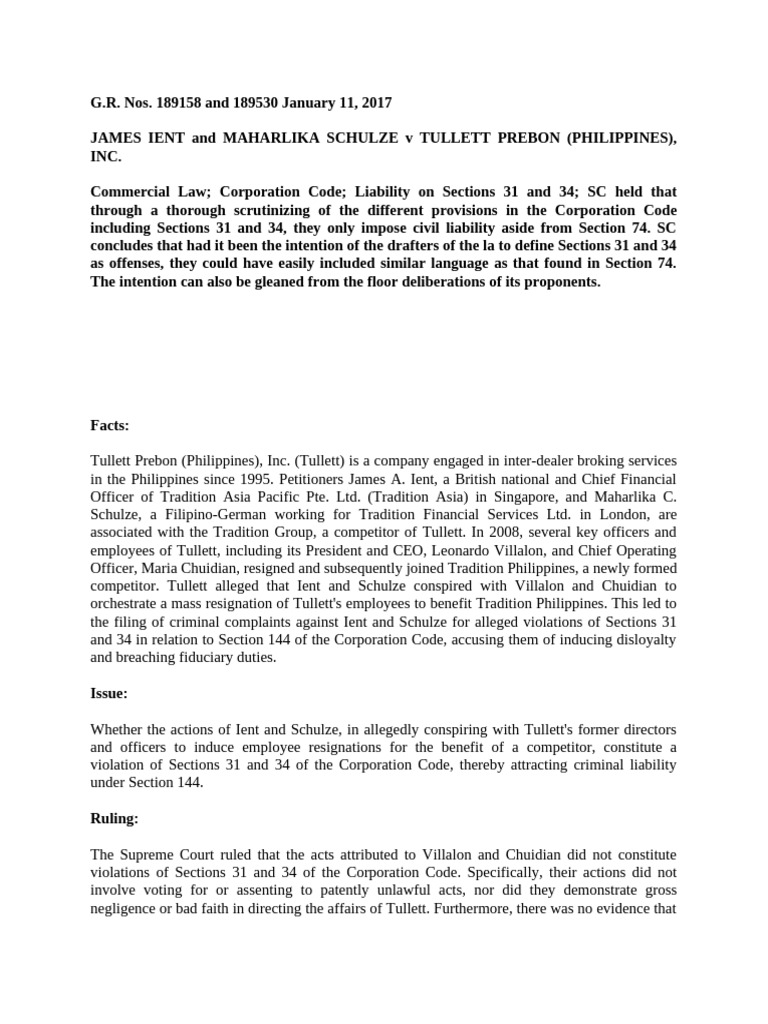 James Ient and Maharlika Schulze vs. Tullett Prebon (Philippines), Inc ...
