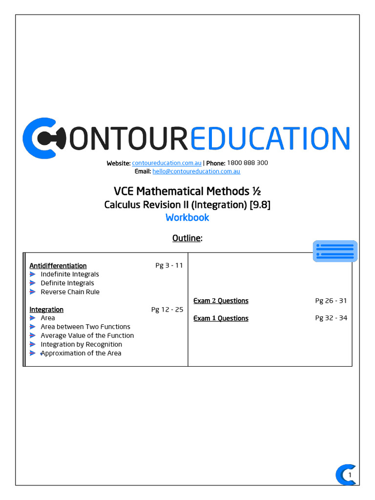 MM12 (9.8) - Calculus Revision II (Integration) - Workbook (18329138894 ...