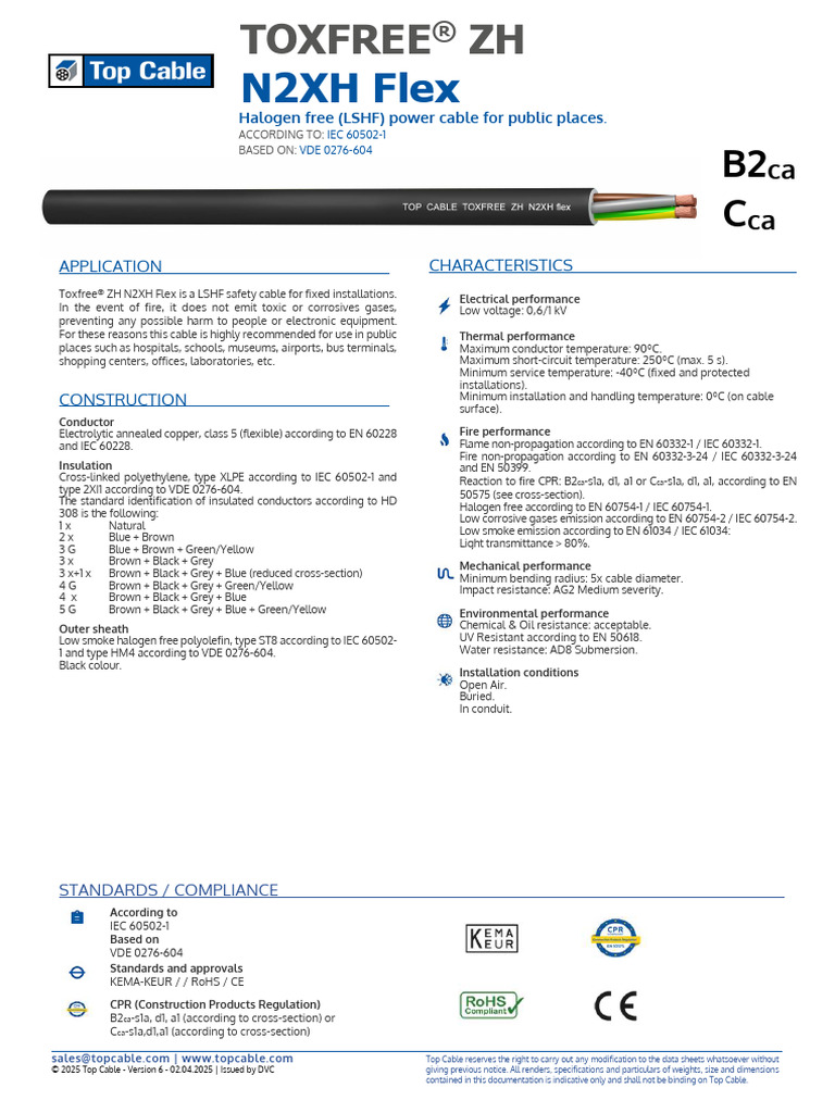 Topcable Datasheet Toxfree LSZH n2xh Flex en | PDF | Materials ...
