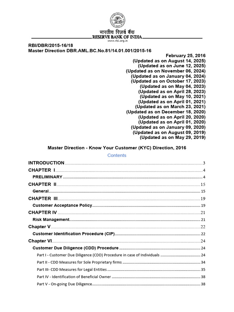 RBI KYC Master Circular | PDF | Business | Money