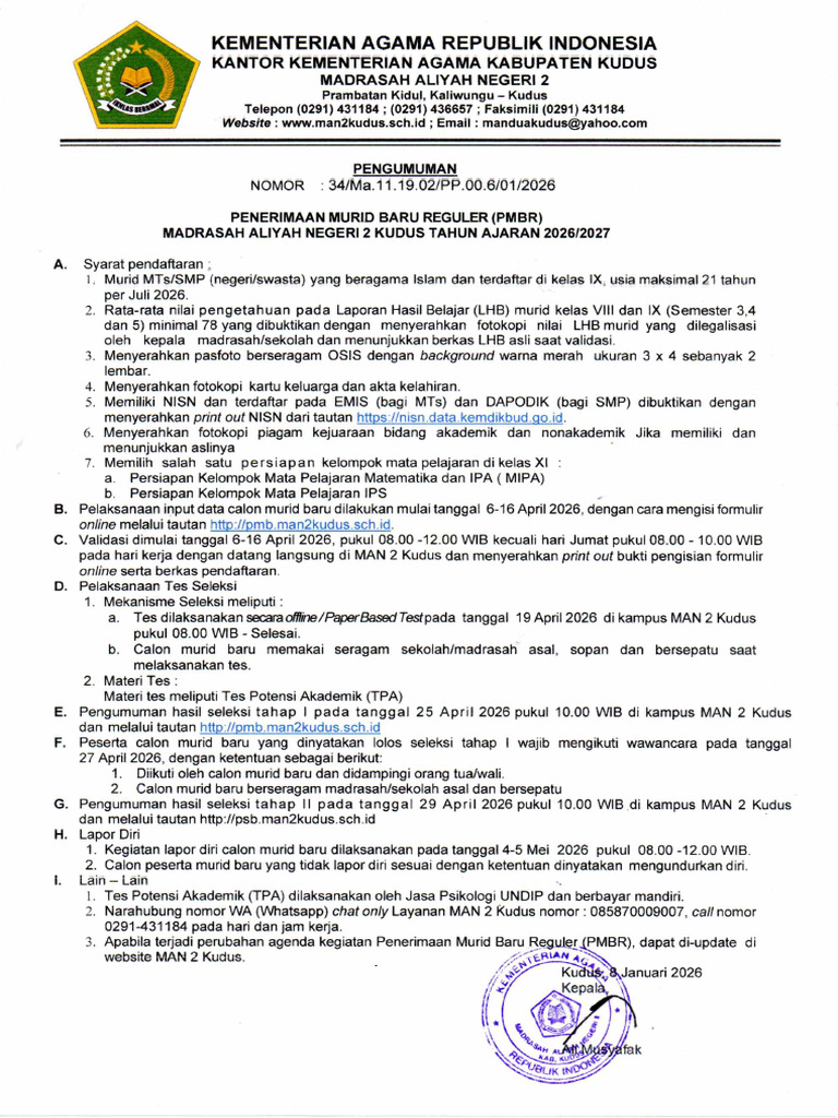 PMBR Man 2 Kudus Ta 2026-2027 | PDF
