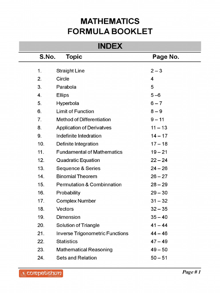 Maths - Formula Booklet | PDF