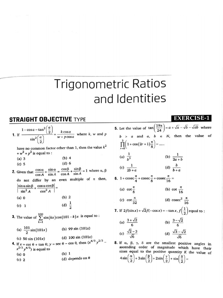 Trigonometric Ratios and Identities Mains and Advance (1) | PDF