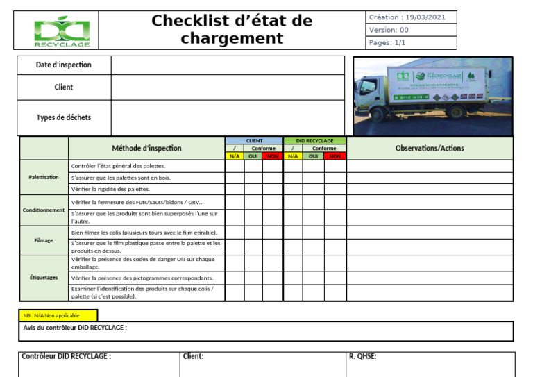 Checklist État de Chargement | PDF