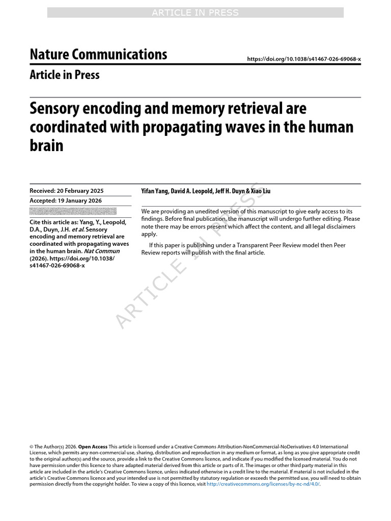 Sensory Encoding and Memory Retrieval | PDF | Brain | Functional ...