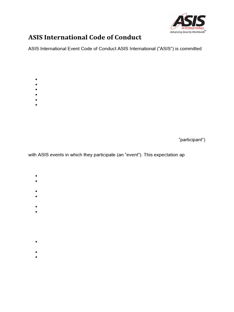 ASIS International Code of Conduct | PDF | Harassment | Human Rights