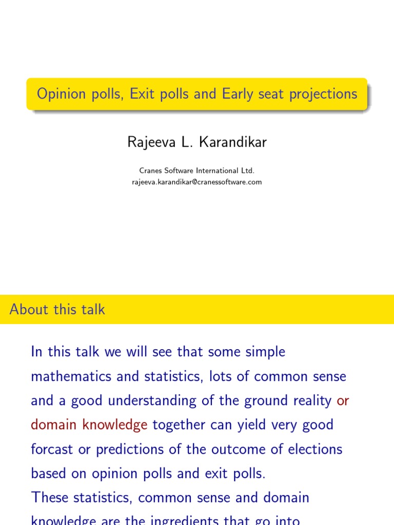 Opinion Polls, Exit Polls and Early Seat Projections: Rajeeva L ...
