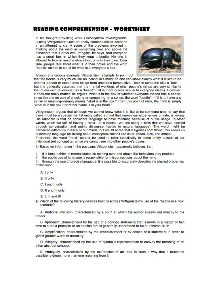 Reading Comprehension Worksheet r1 Smt2 Rev | PDF