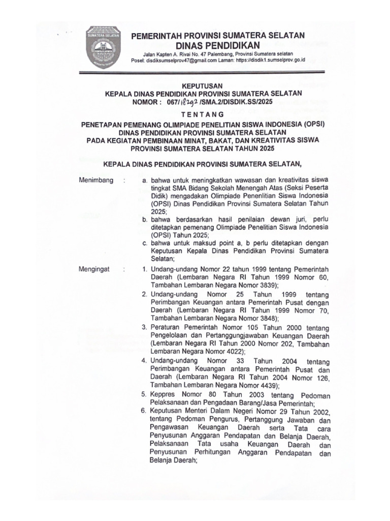 SK Pemenang OPSI 2025 | PDF