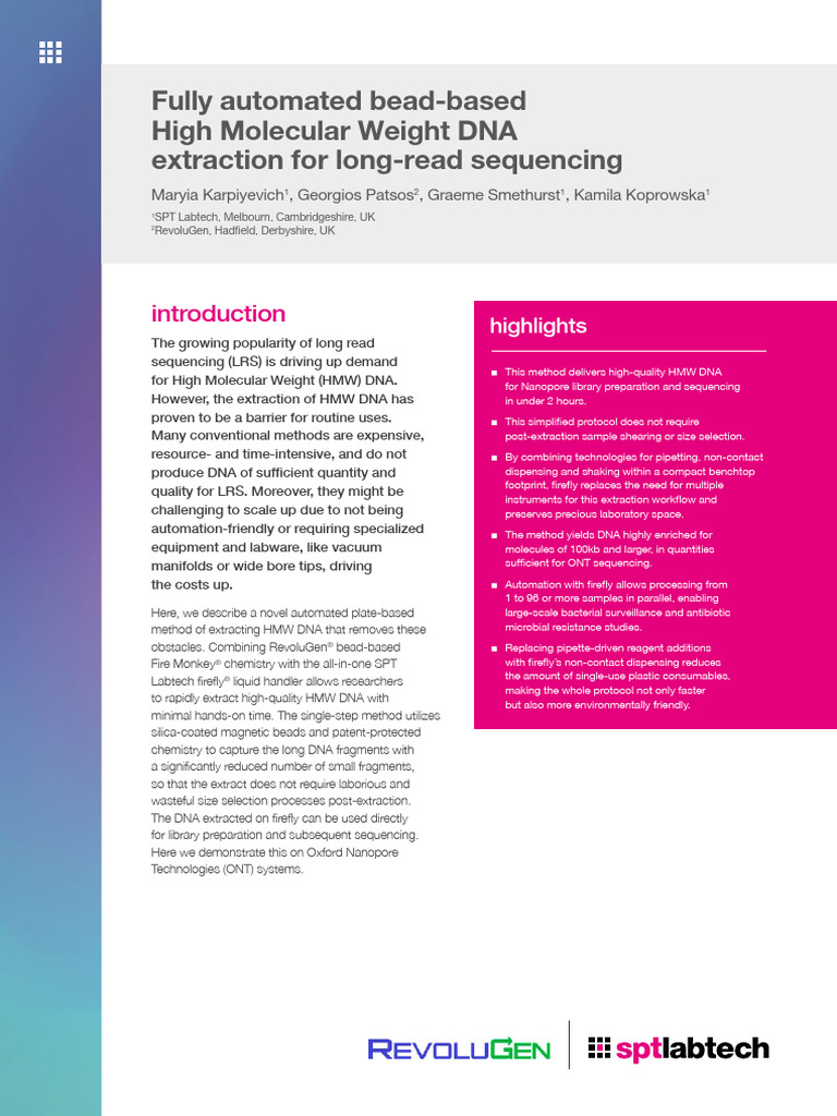 SPT Labtech_RevoluGen_Fully Automated Bead-based HMW DNA Extraction for ...