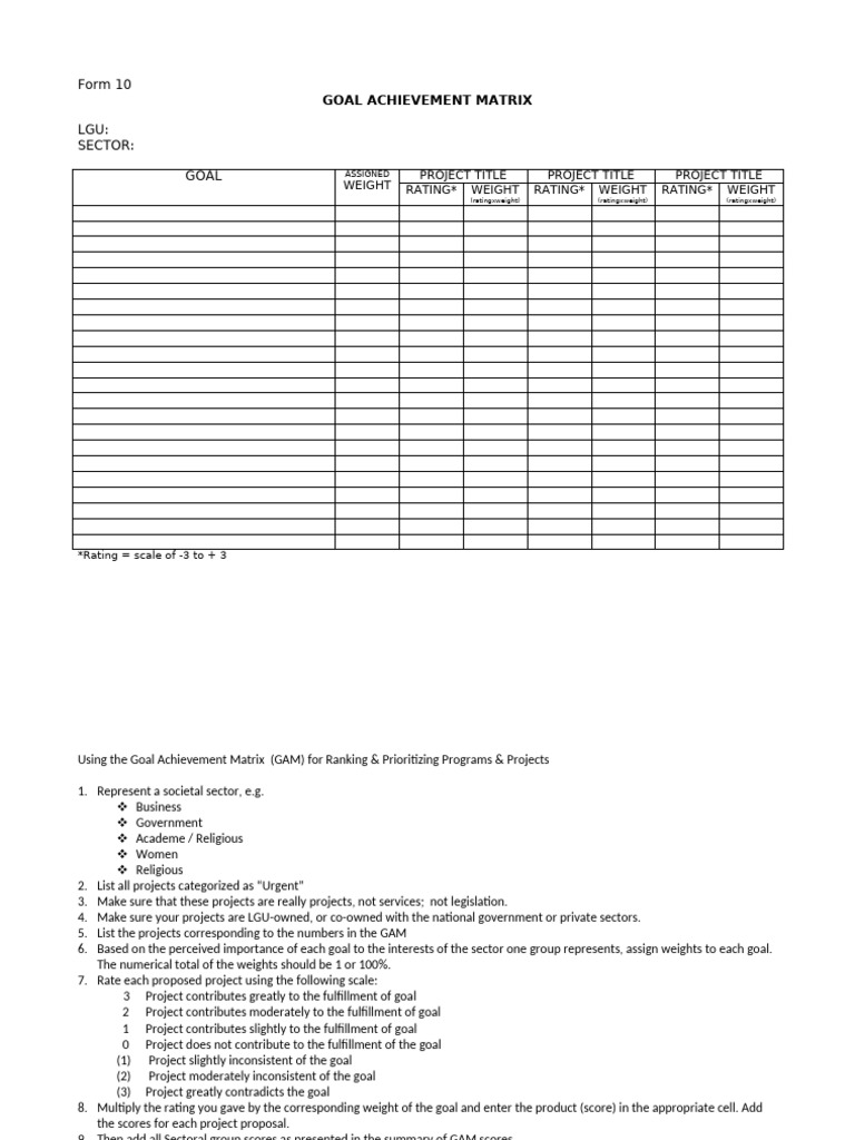 10 Goal Achievement Matrix 10 | PDF
