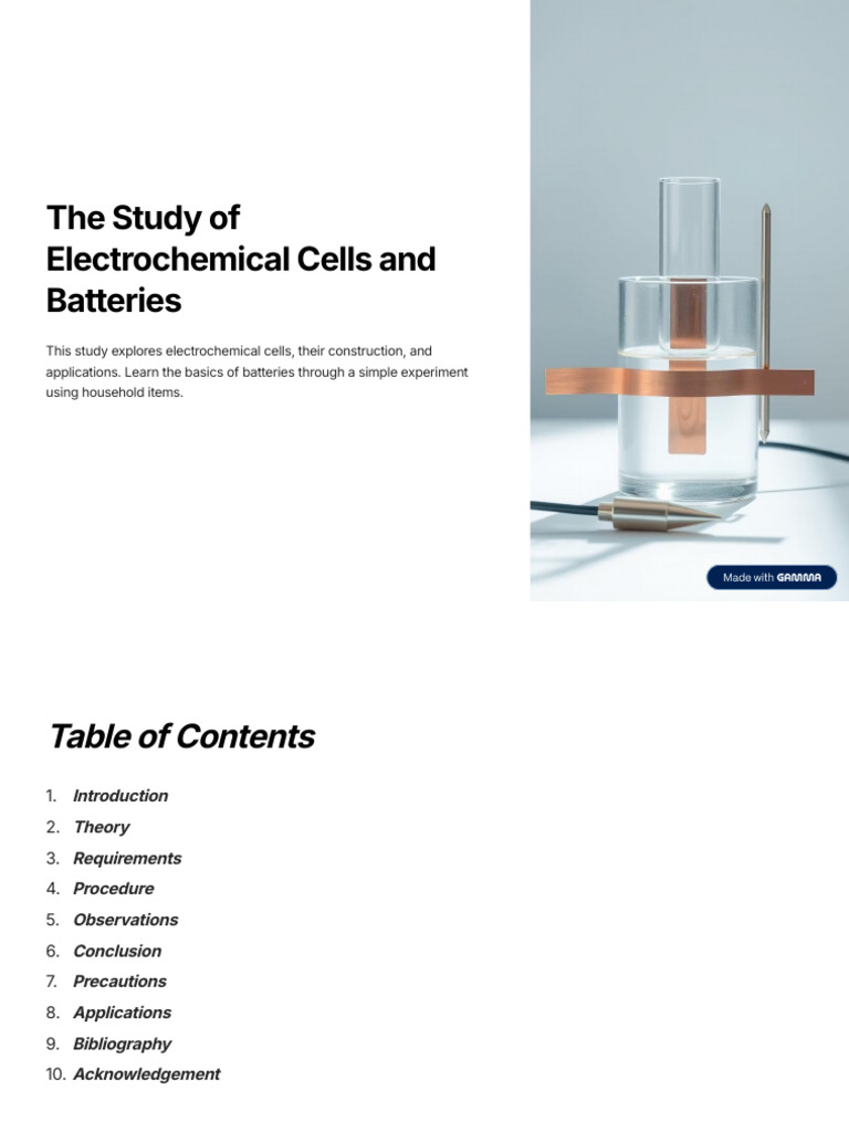 The Study of Electrochemical Cells and Batteries | PDF ...