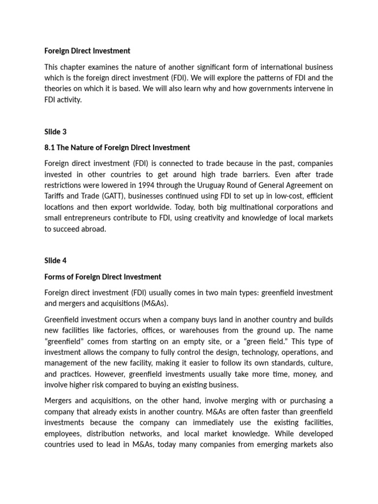 Foreign Direct Investment Script | PDF | Foreign Direct Investment ...
