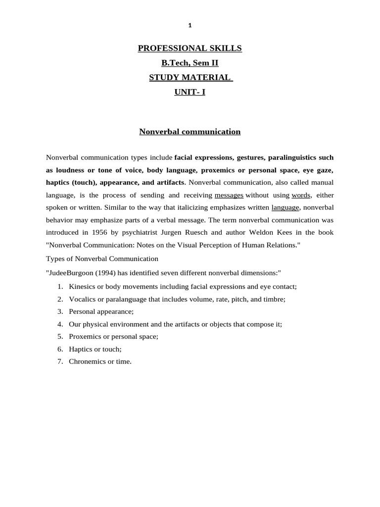 notes PS Unit 1 | PDF | Body Language | Nonverbal Communication