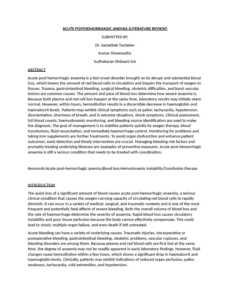 ACUTE POSTHEMORRHAGIC ANEMIA | PDF | Anemia | Bleeding