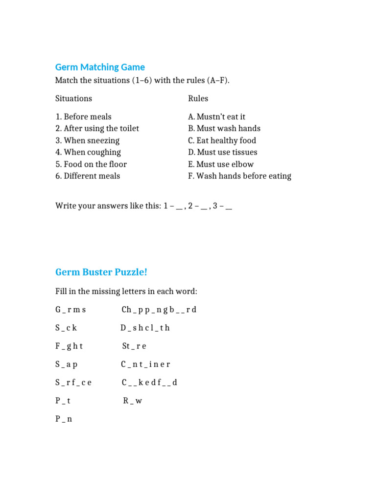 Germ Matching Game Letters | PDF