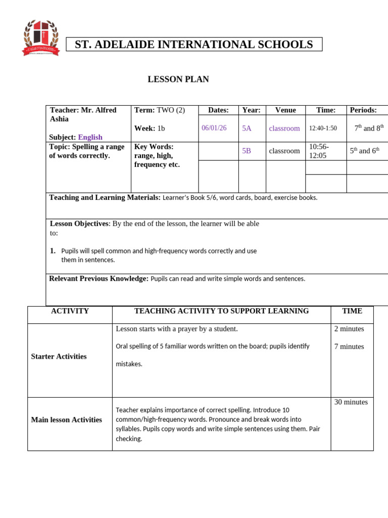 Term 2 Week 1 Lesson Plan | PDF | Lesson Plan | Teachers