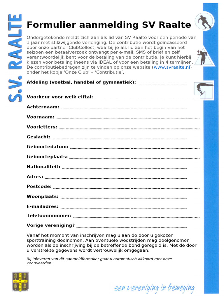 Aanmeldingsformulier SV Raalte | PDF