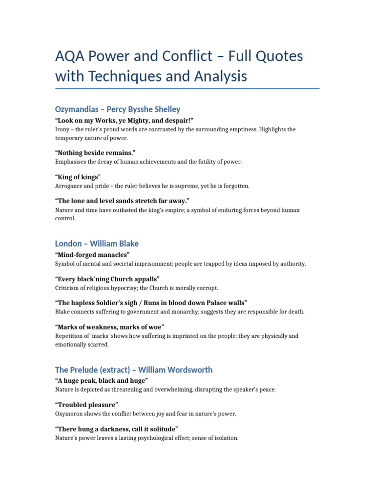 Power and Conflict All Quotes Analysis | PDF