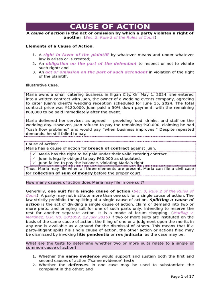 Notes On Civil Procedure | PDF | Cause Of Action | Lawsuit
