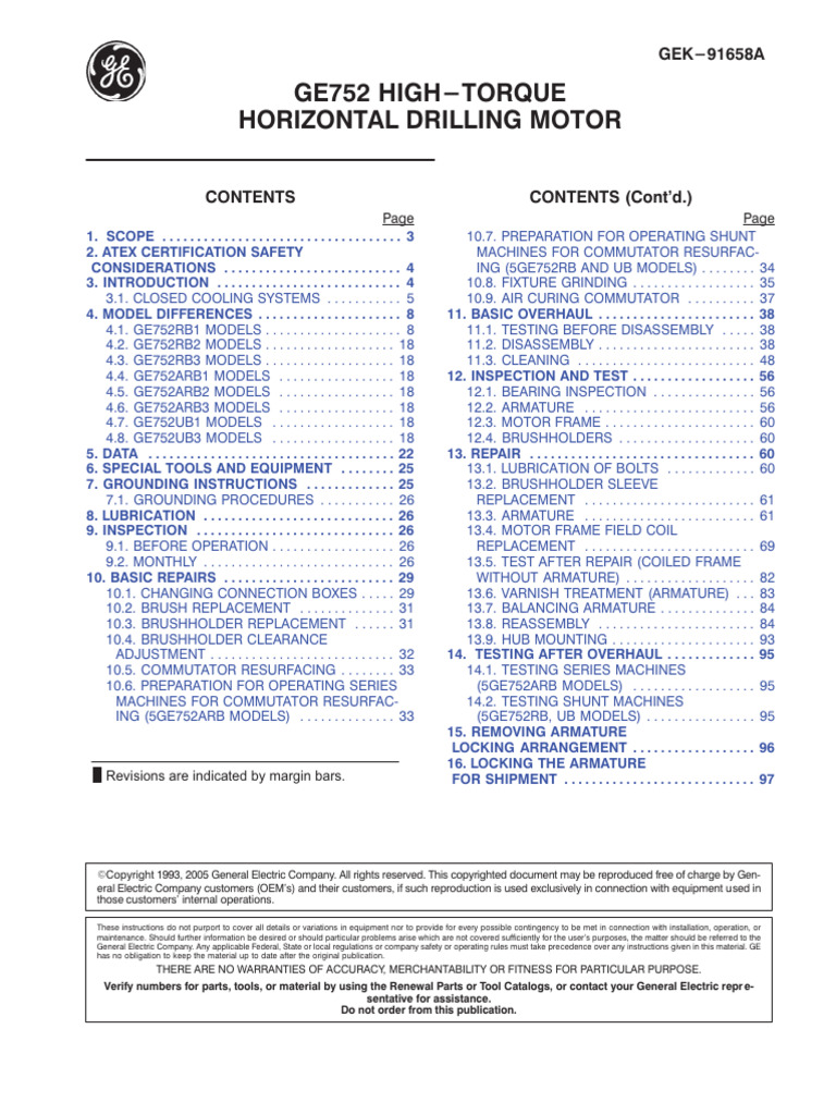 GE 752 Horizontal Drilling Motor O-M | PDF | Washer (Hardware) | Horsepower