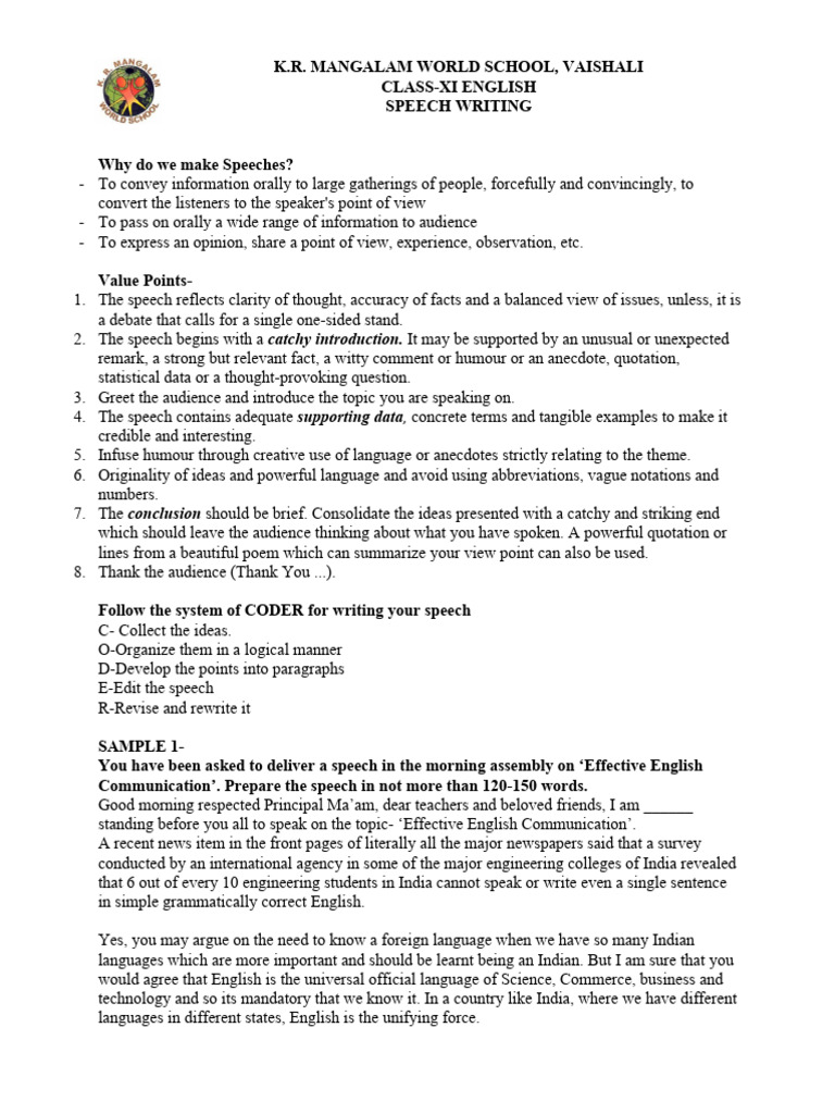 Speech Writing | PDF | English Language | Vocabulary