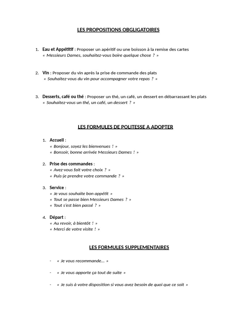 Les Propositions Et Formules de Politesse | PDF